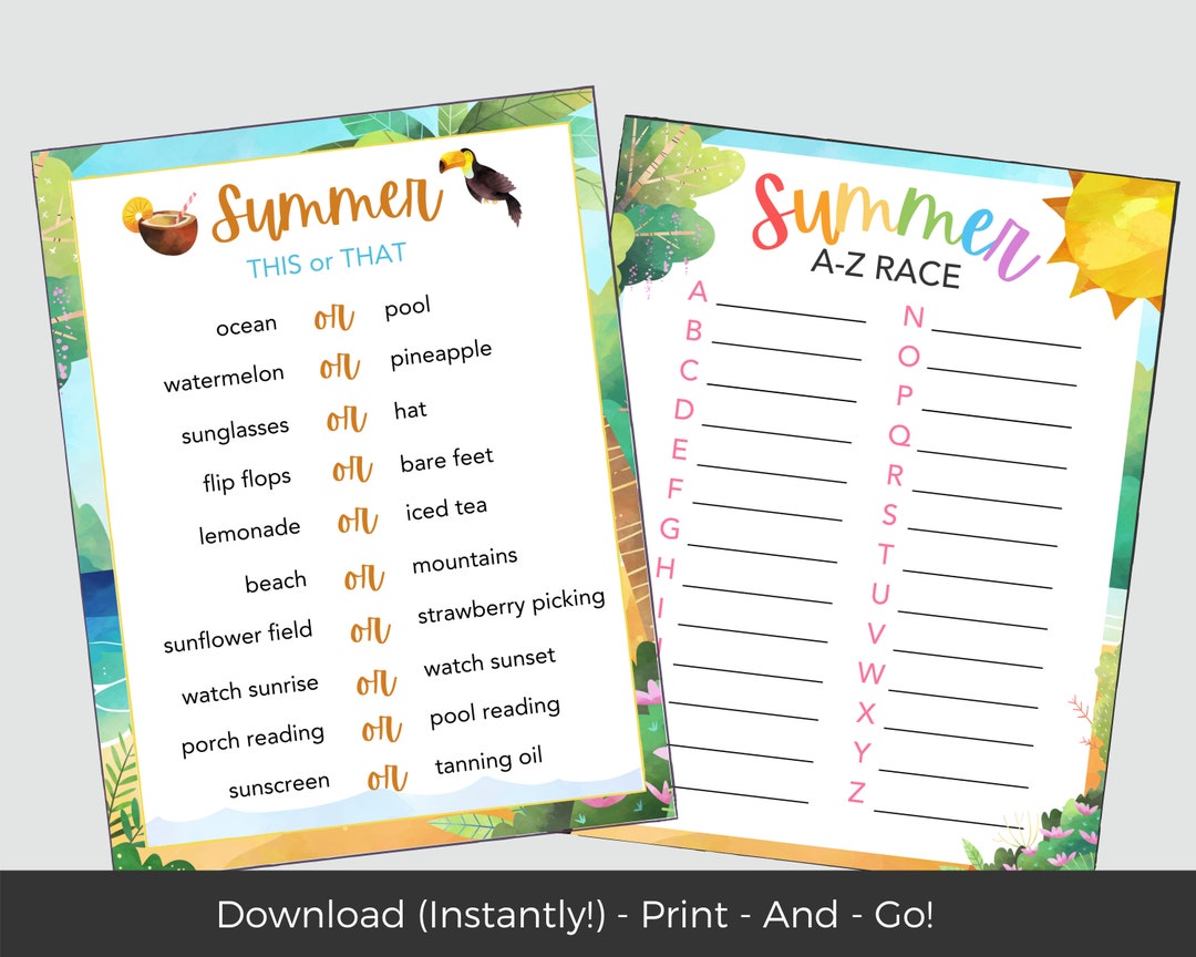 Printable Games for Kids Summer This or That Game A to Z - Etsy