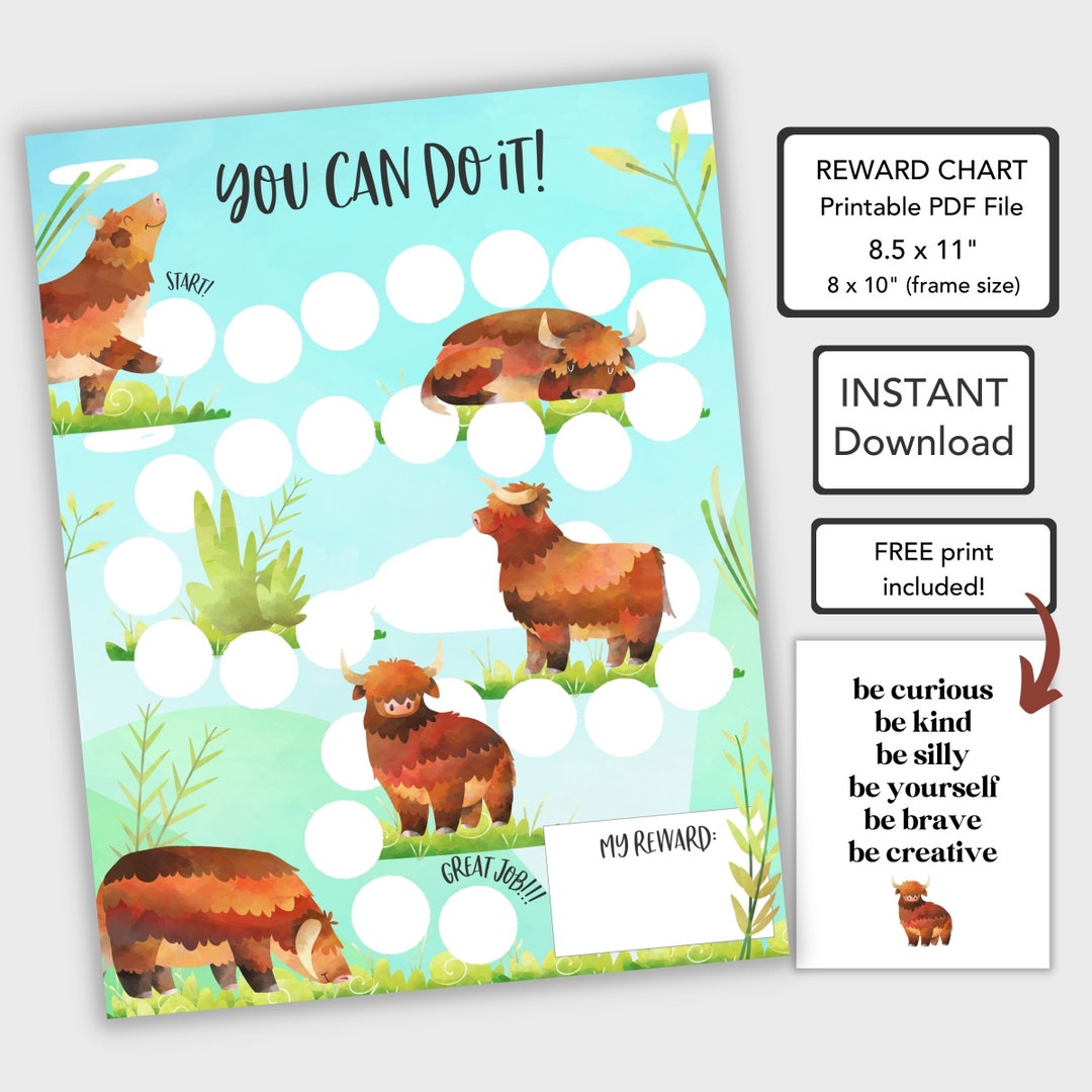 Highland Cow Kids Reward Chart Printable, Potty Training Chart, Sticker ...