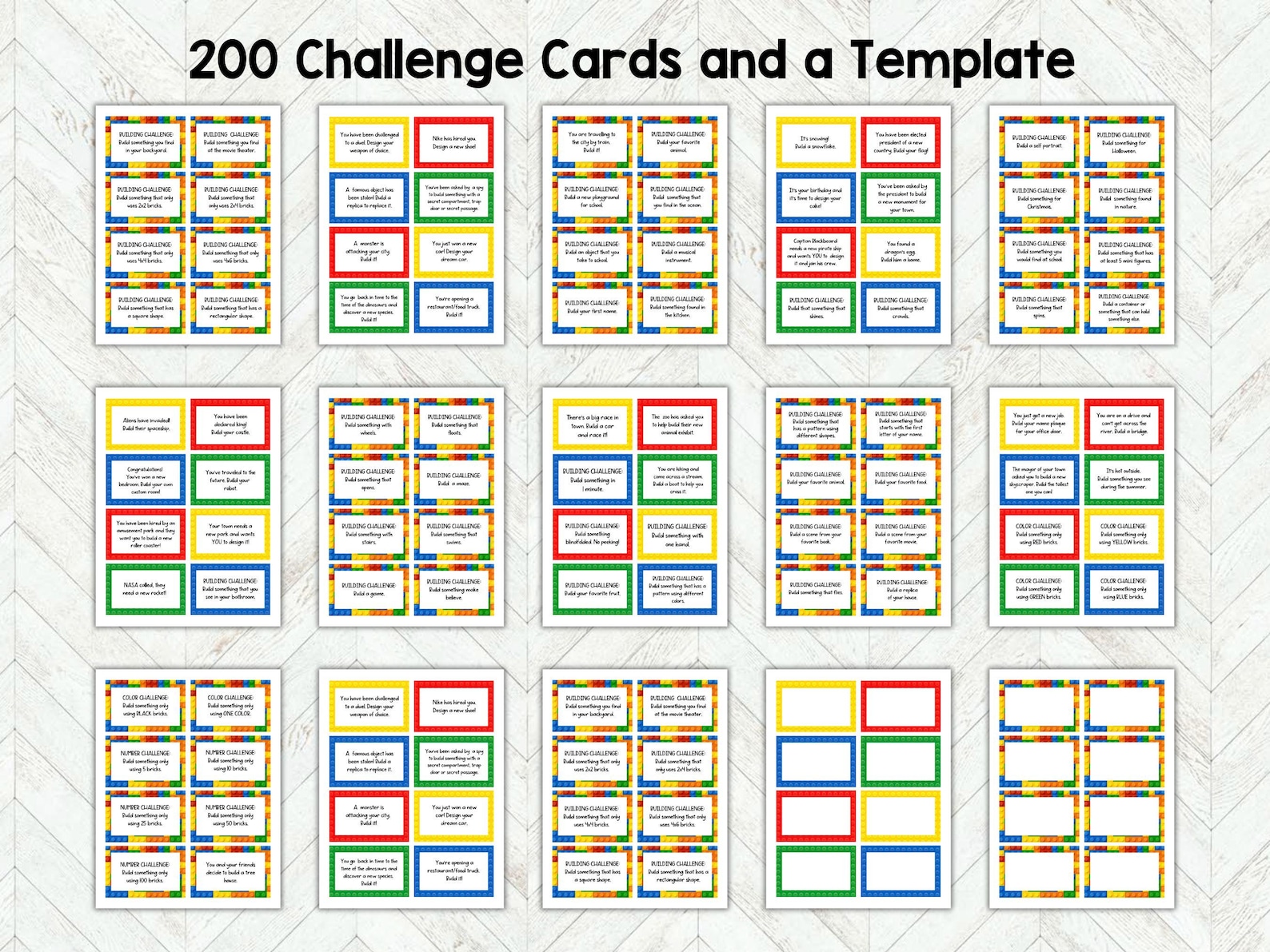 Building Block Challenge Cards for Kids, STEM Activity Cards, Brick ...