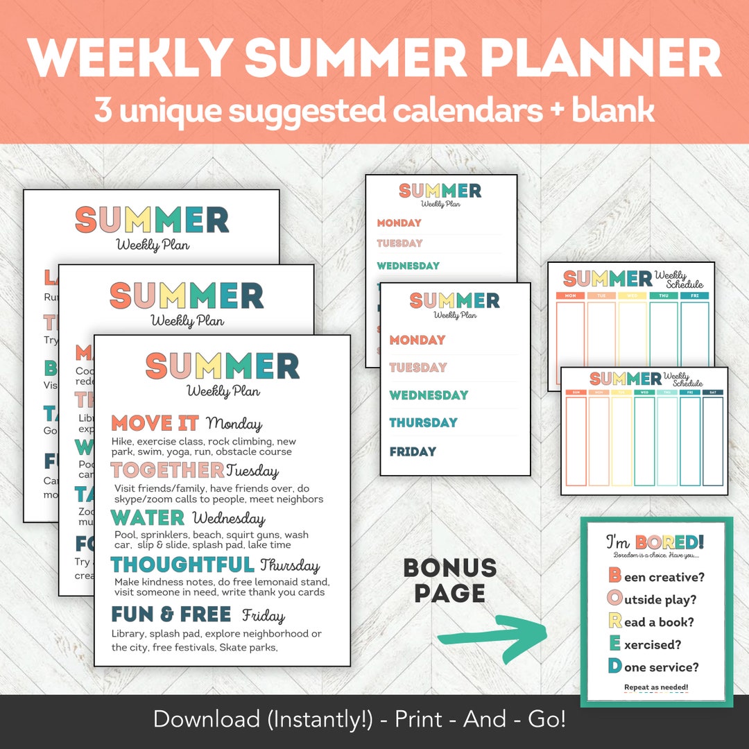 2025 Summer Calendar, Summer Planner Bundle, Kids Chore Chart, Summer ...
