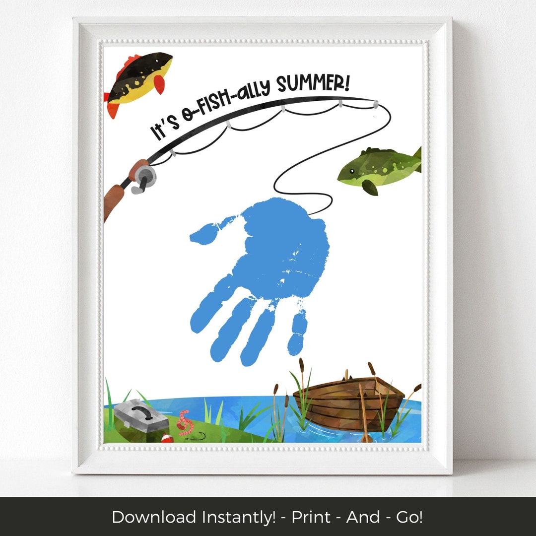 Fishing Handprint Art, Summer Handprint Art, Printable Handprint Craft ...