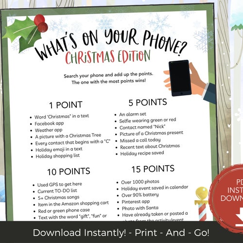 Printable Christmas Game Whats on Your Phone Christmas Party - Etsy