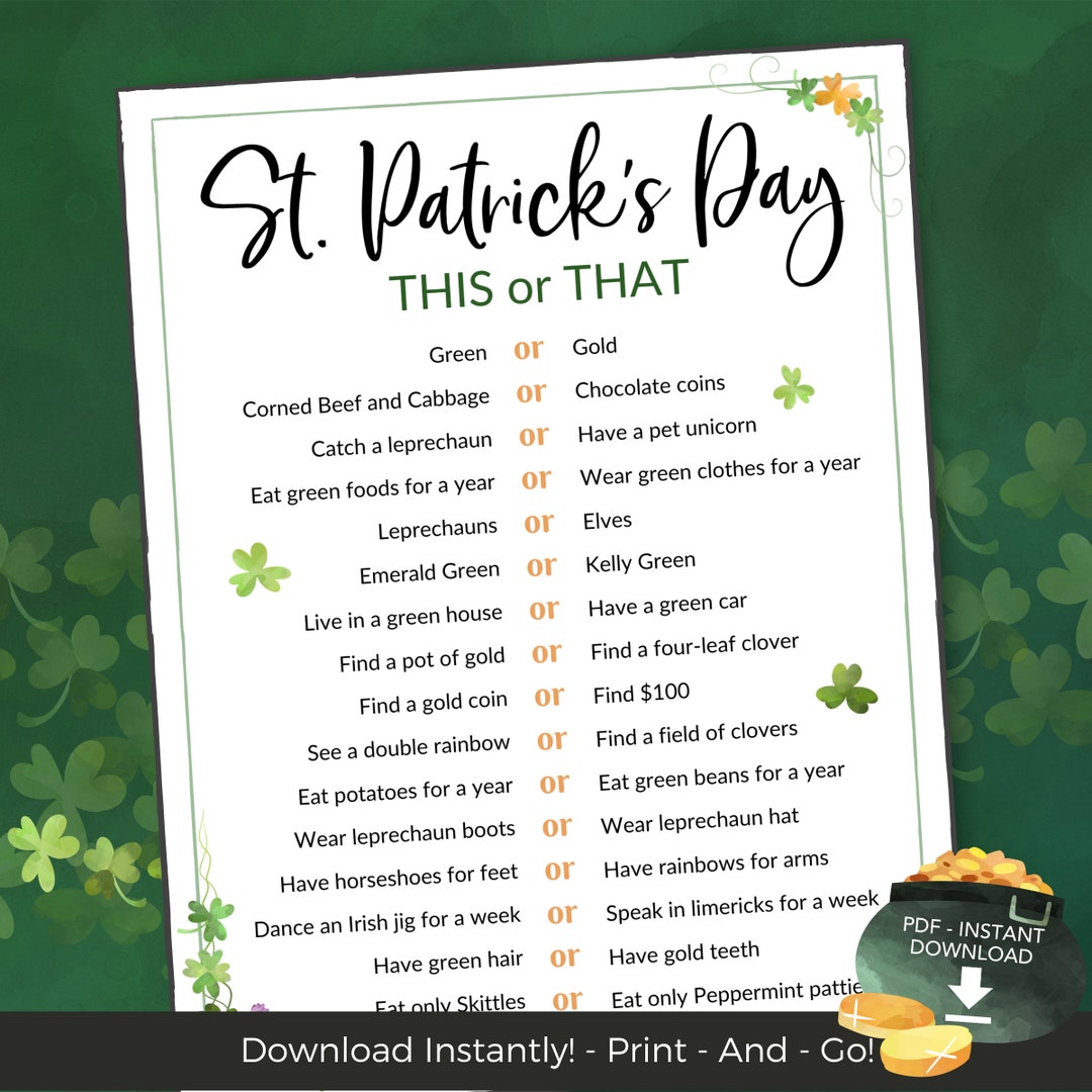St Patricks Day Game This or That, St Paddys Day Printable Game for ...