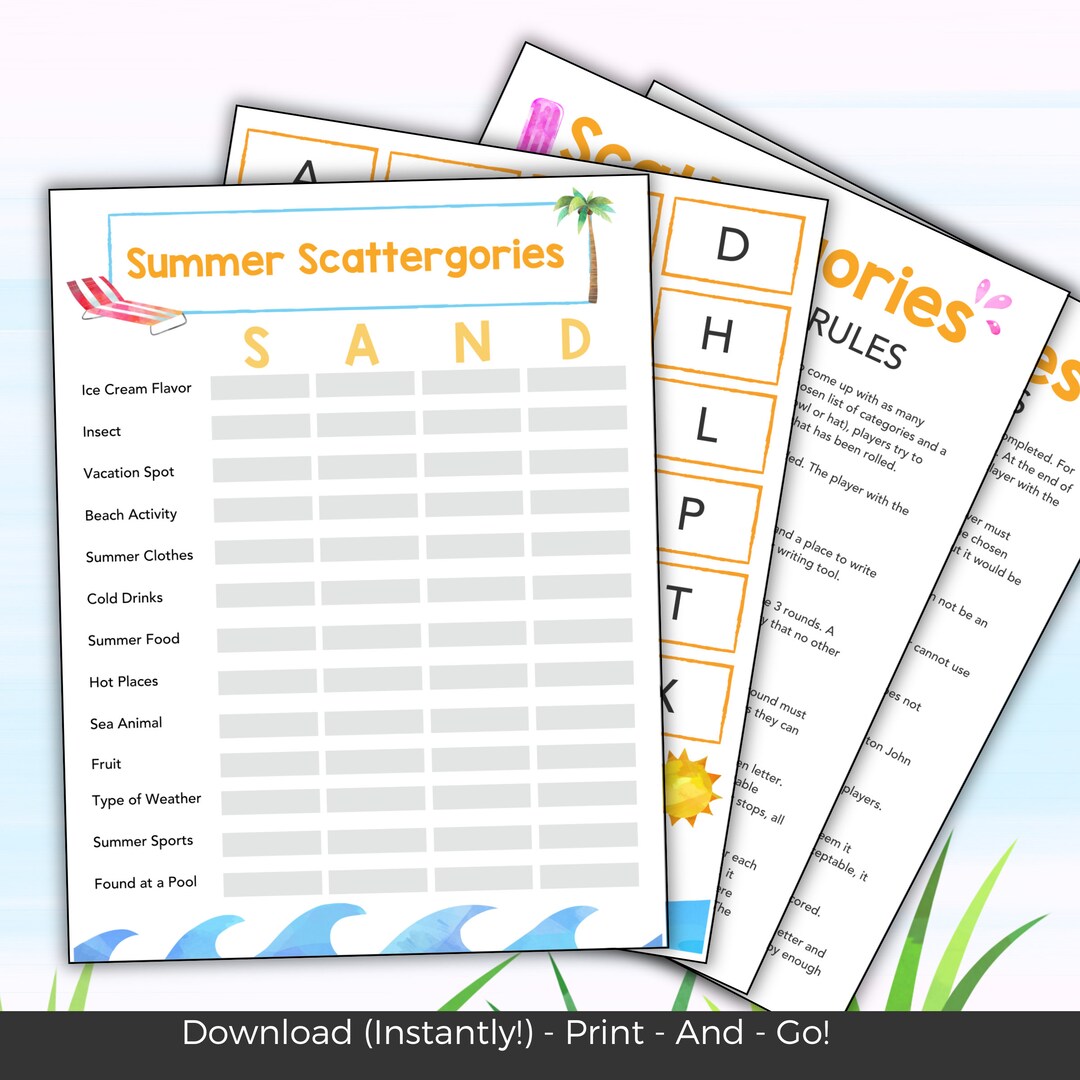 Summer Scattergories, Printable Games for Kids, Fun Family Games ...