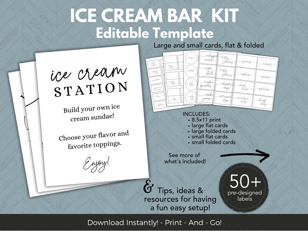 Ice Cream Bar, Ice Cream Sundae Sign for Wedding, Birthday, Baby Shower ...