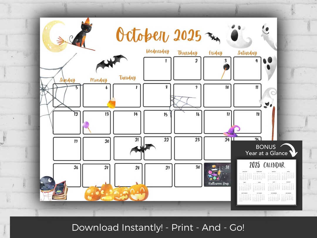 October 2025 Calendar, Kids Calendar Printable, Calendar 2025, Monthly ...