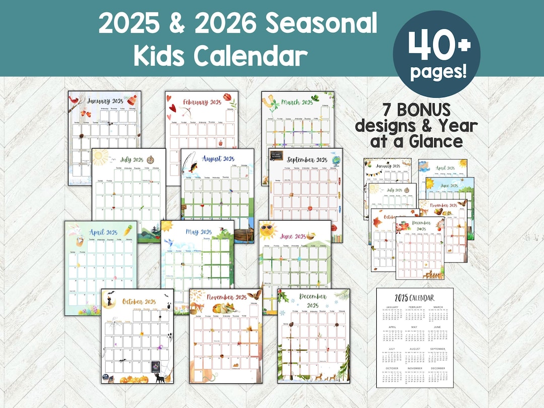 2025 2026 Calendar, Kids Calendar Printable, Monthly Calendar Printable ...