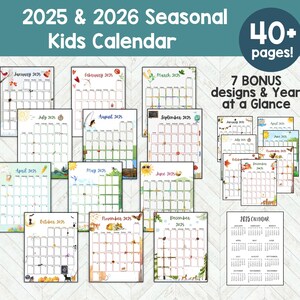 2025 2026 Calendar, Kids Calendar Printable, Monthly Calendar Printable ...