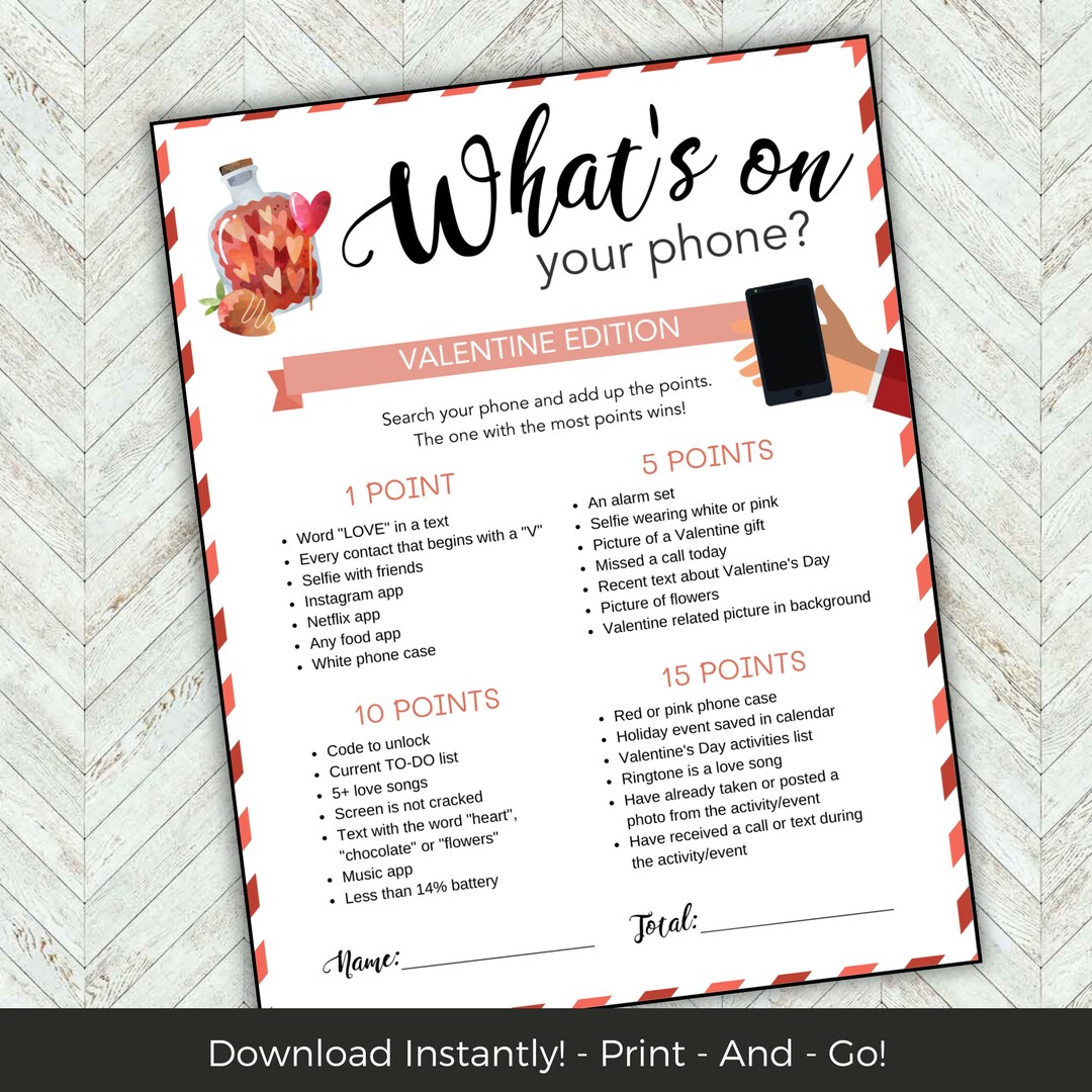 Whats on Your Phone Valentines Game for Kids Teens Adult Parties ...