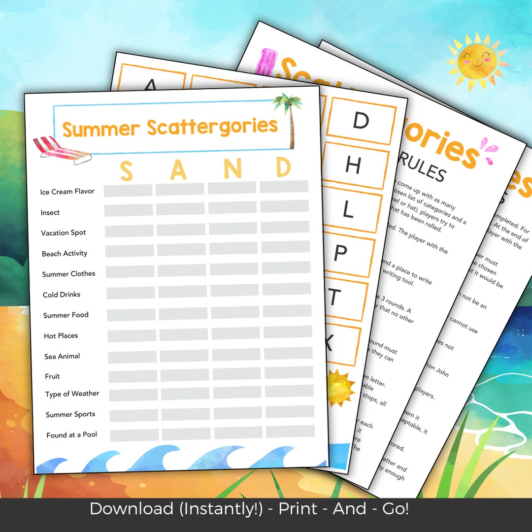 Summer Scattergories, Printable Games for Kids, Fun Family Games ...