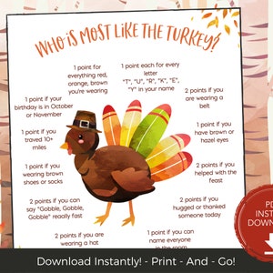 Turkey Thanksgiving Game for Kids and Adult Parties Instant - Etsy