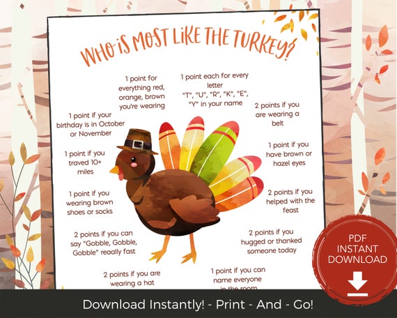 Turkey Thanksgiving Game for Kids and Adult Parties Instant | Etsy