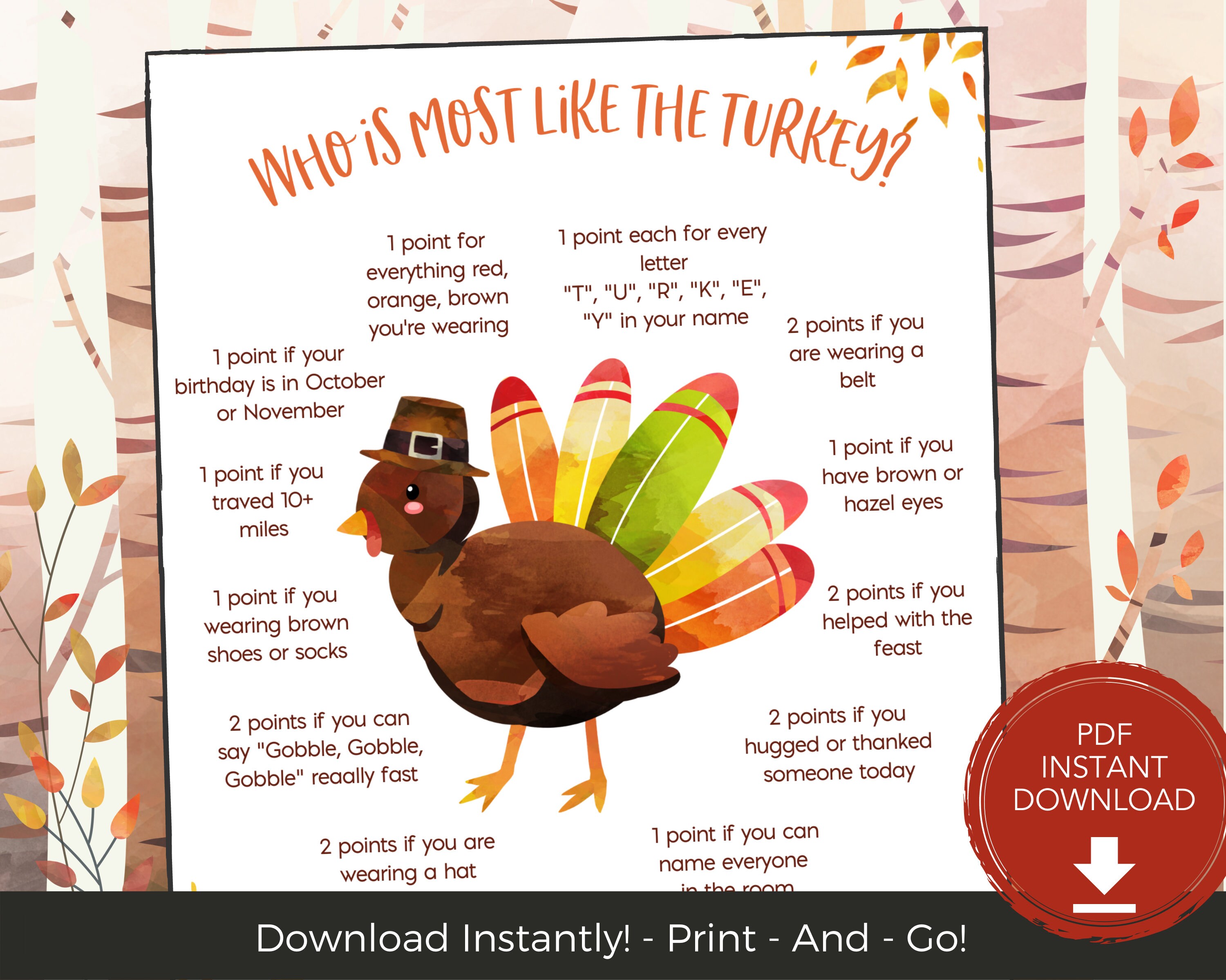 Turkey Thanksgiving Game for Kids and Adult Parties Instant - Etsy