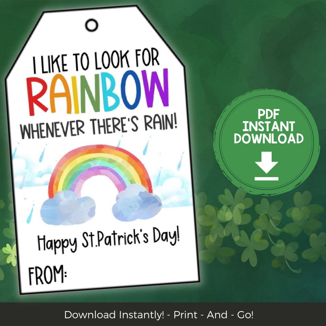 Like to Look for Rainbow St Patricks Day Printable Gift Tag, St ...