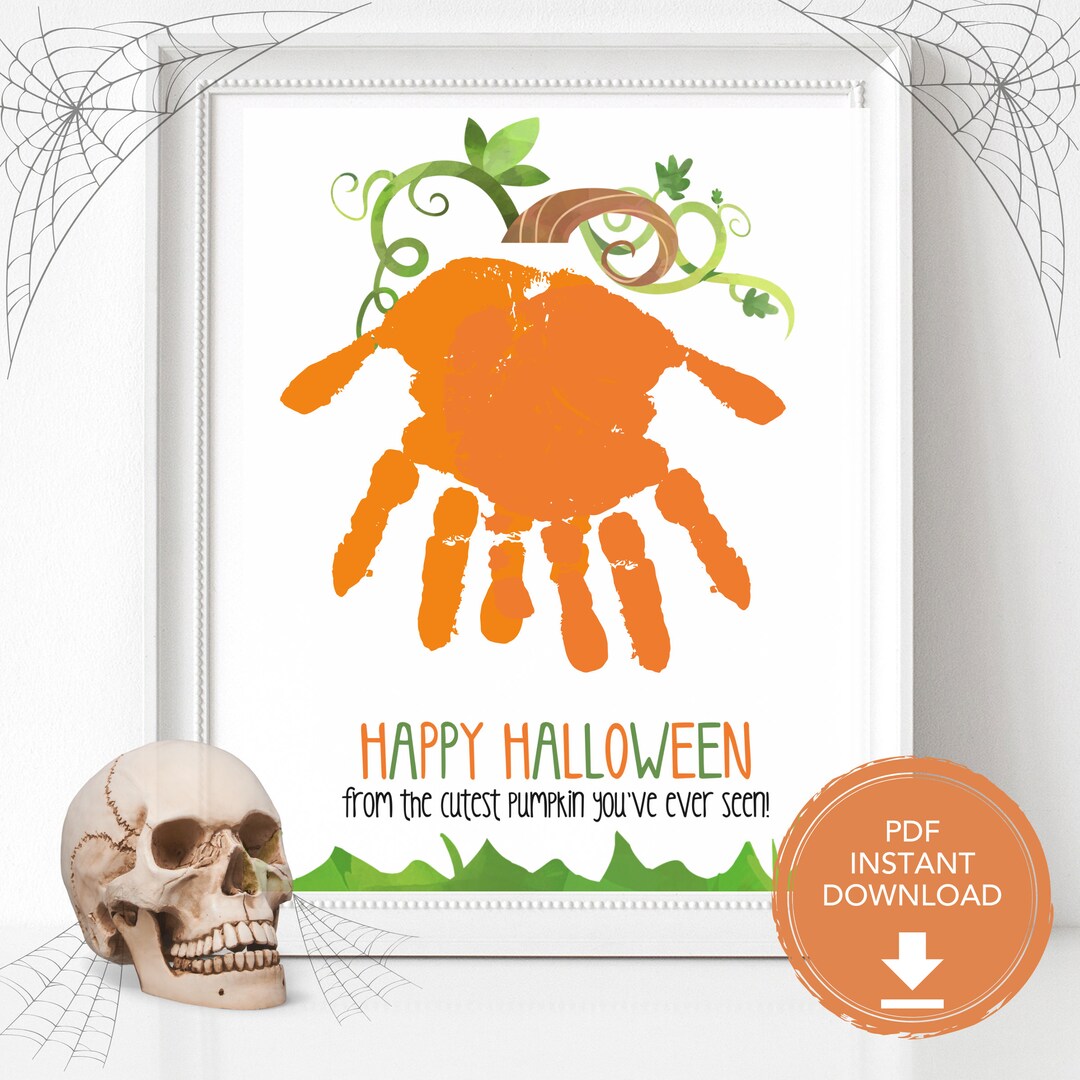 Pumpkin Halloween Handprint Craft, DIY Craft for Kids Art, Halloween ...