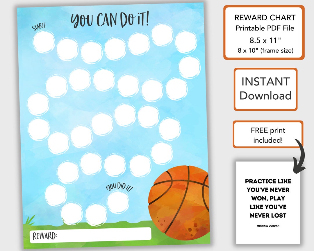 Basketball Reward Chart for Kids Behavior Chart Printable, Chore Chart ...