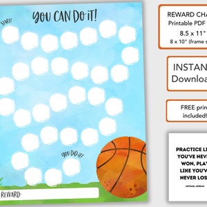 Basketball Reward Chart for Kids Behavior Chart Printable, Chore Chart ...
