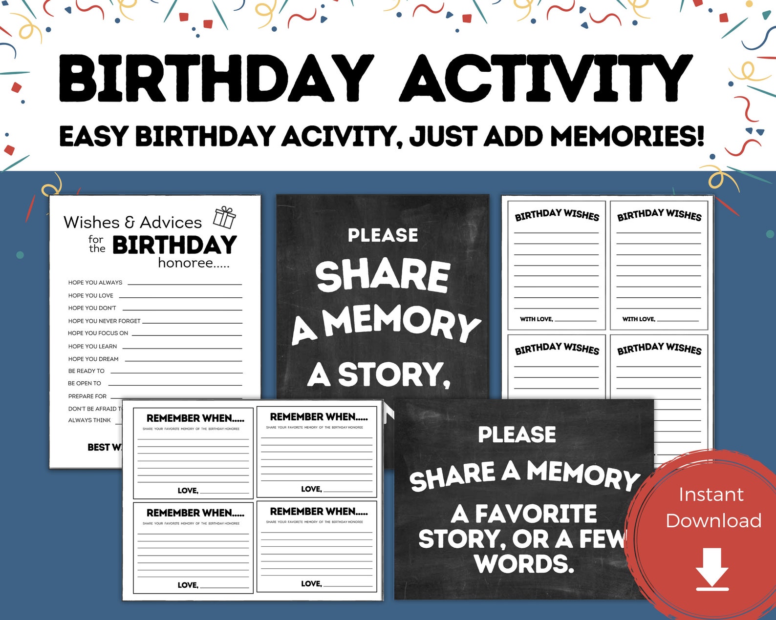 Printable Birthday Party Game Share a Memory Activity 90th - Etsy