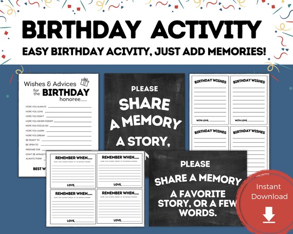Printable Birthday Party Game Share a Memory Activity 90th | Etsy