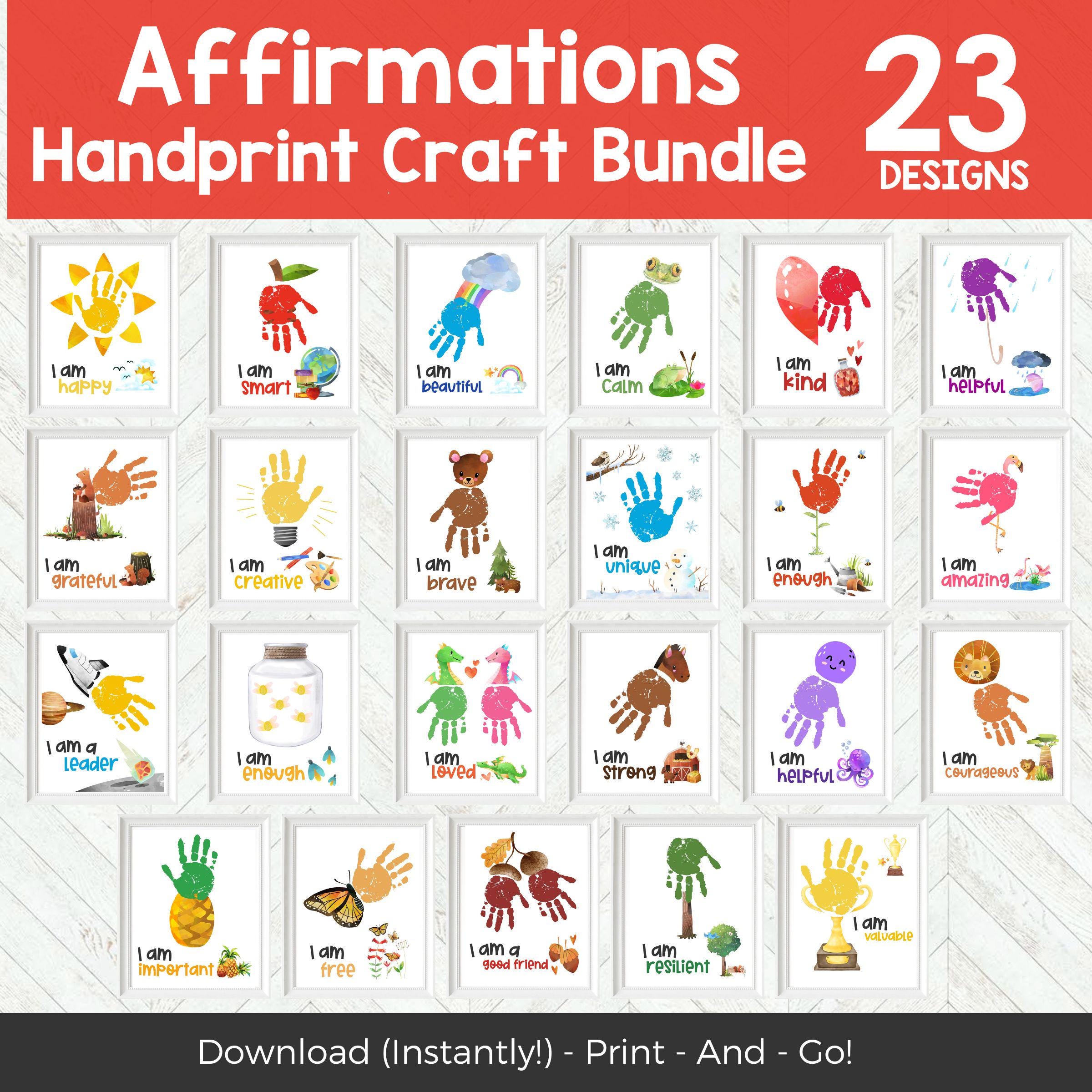 23 Positive Affirmations Handprint Art Printable BUNDLE - Inspirational ...