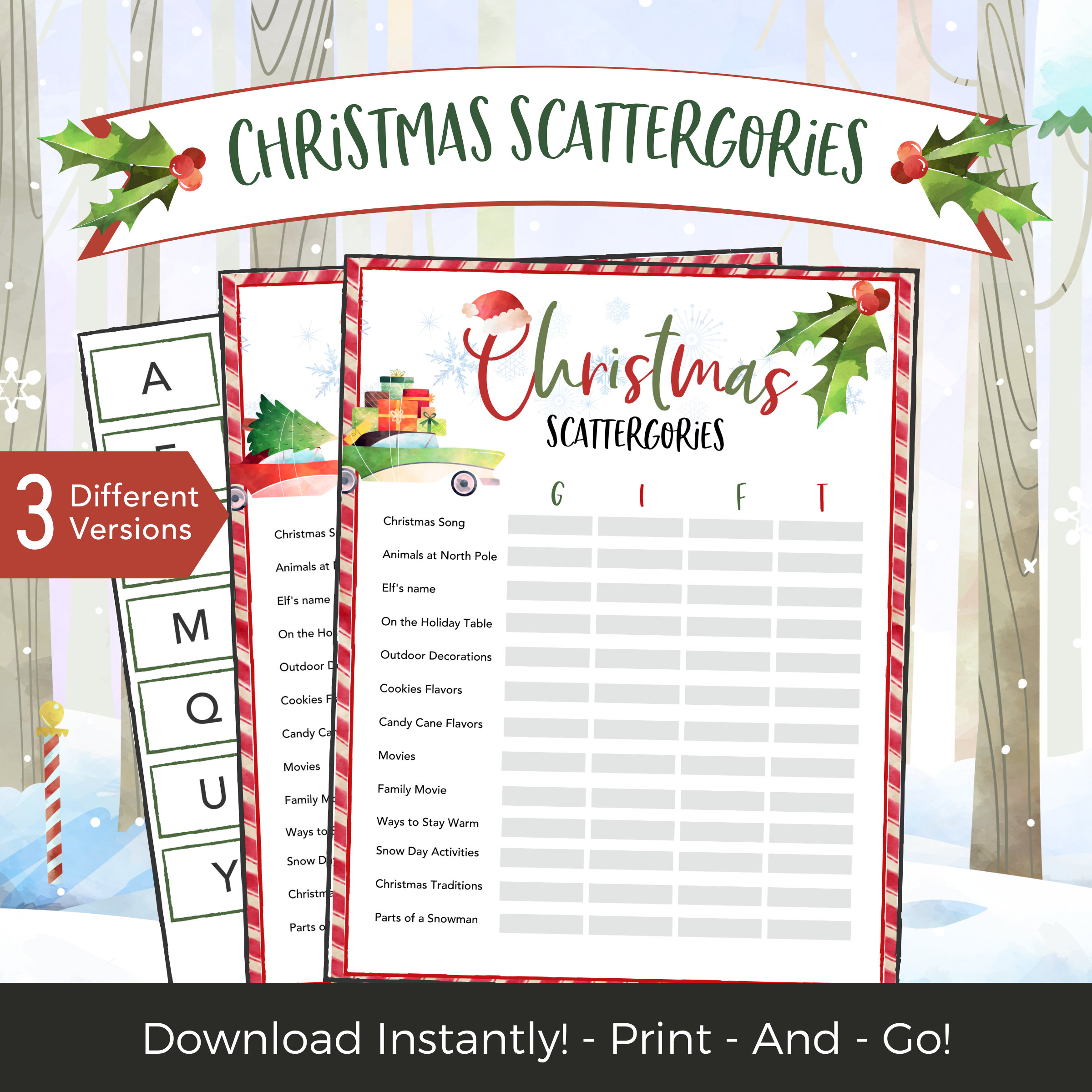 Christmas Scattergories Printable Christmas Games for Families, Family ...