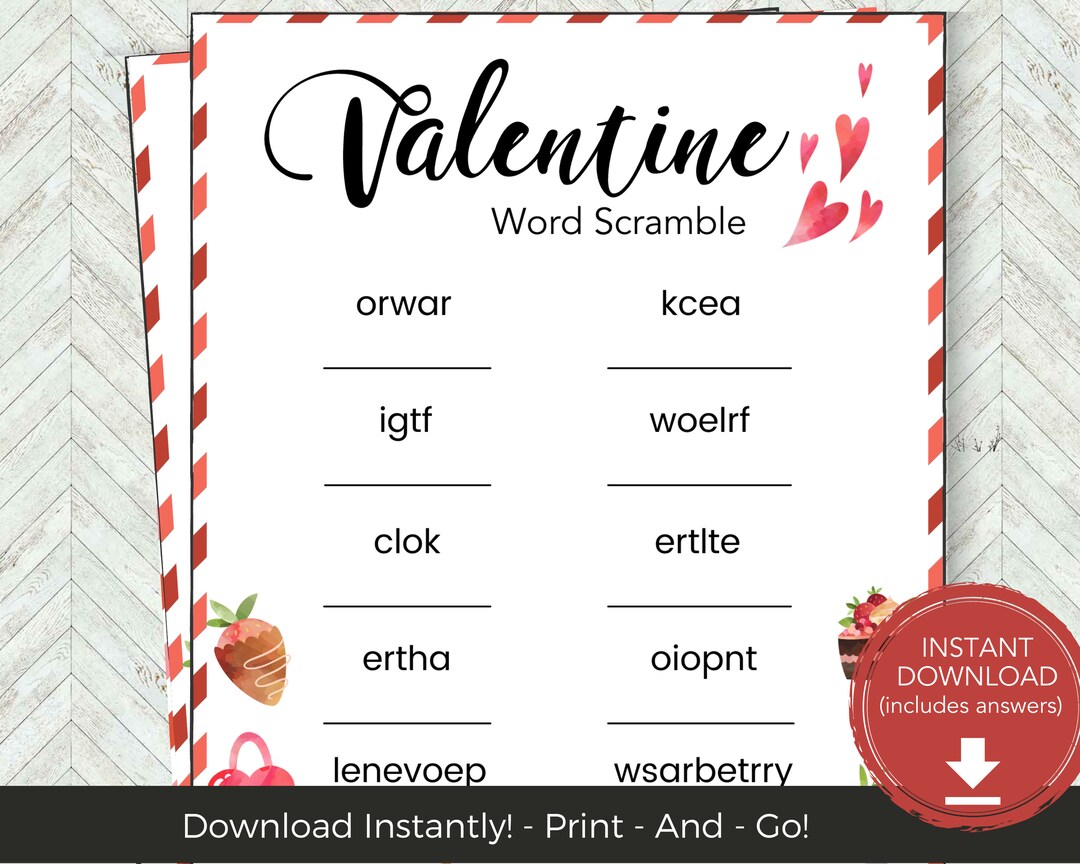 Word Scramble Game Valentines Printables Valentines Day - Etsy