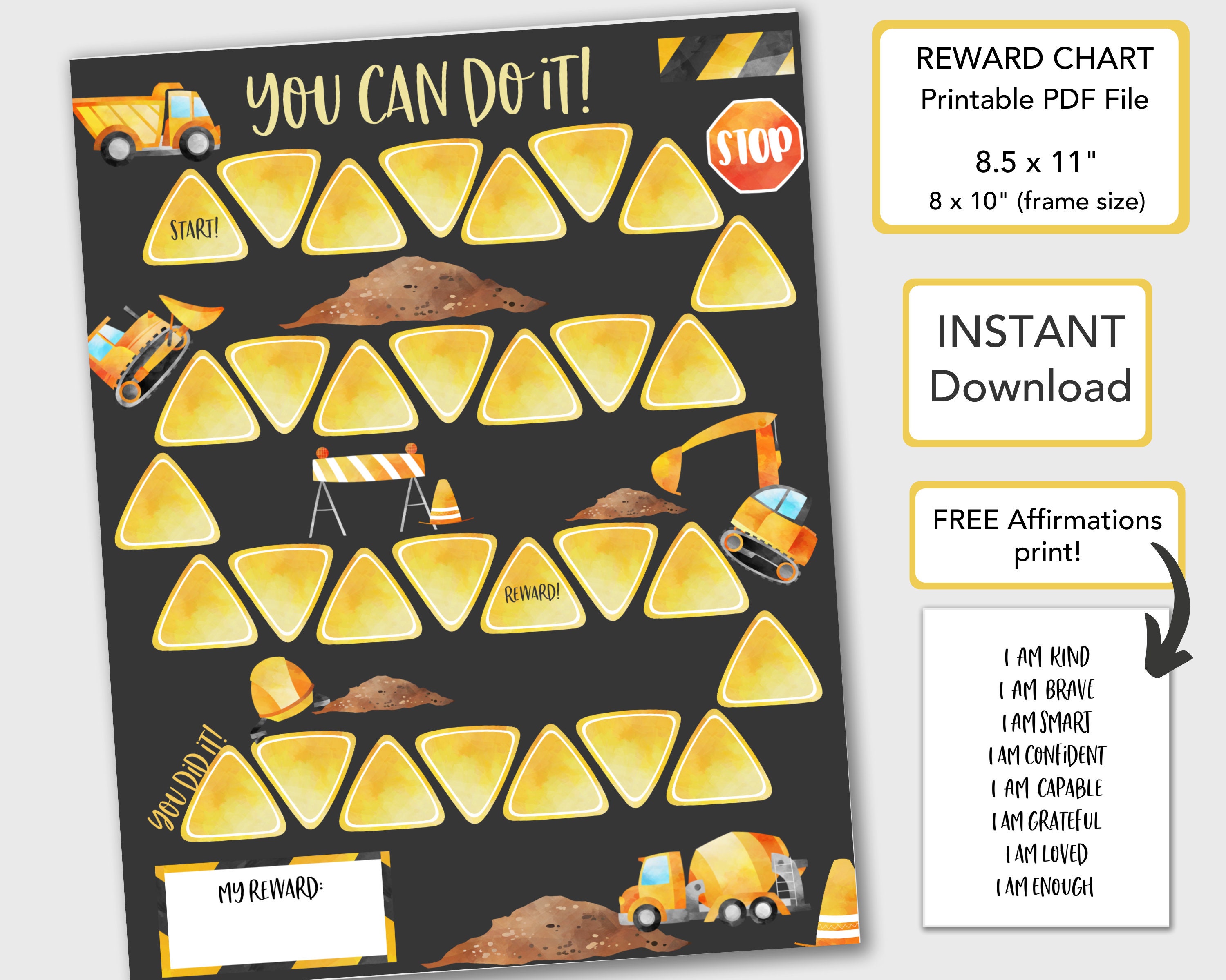 Construction Reward Chart for Kids Behavior Chart Printable | Etsy UK