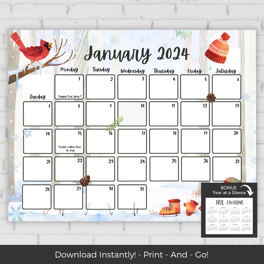 January 2024 Calendar Kids Calendar Printable Calendar 2024 - Etsy UK