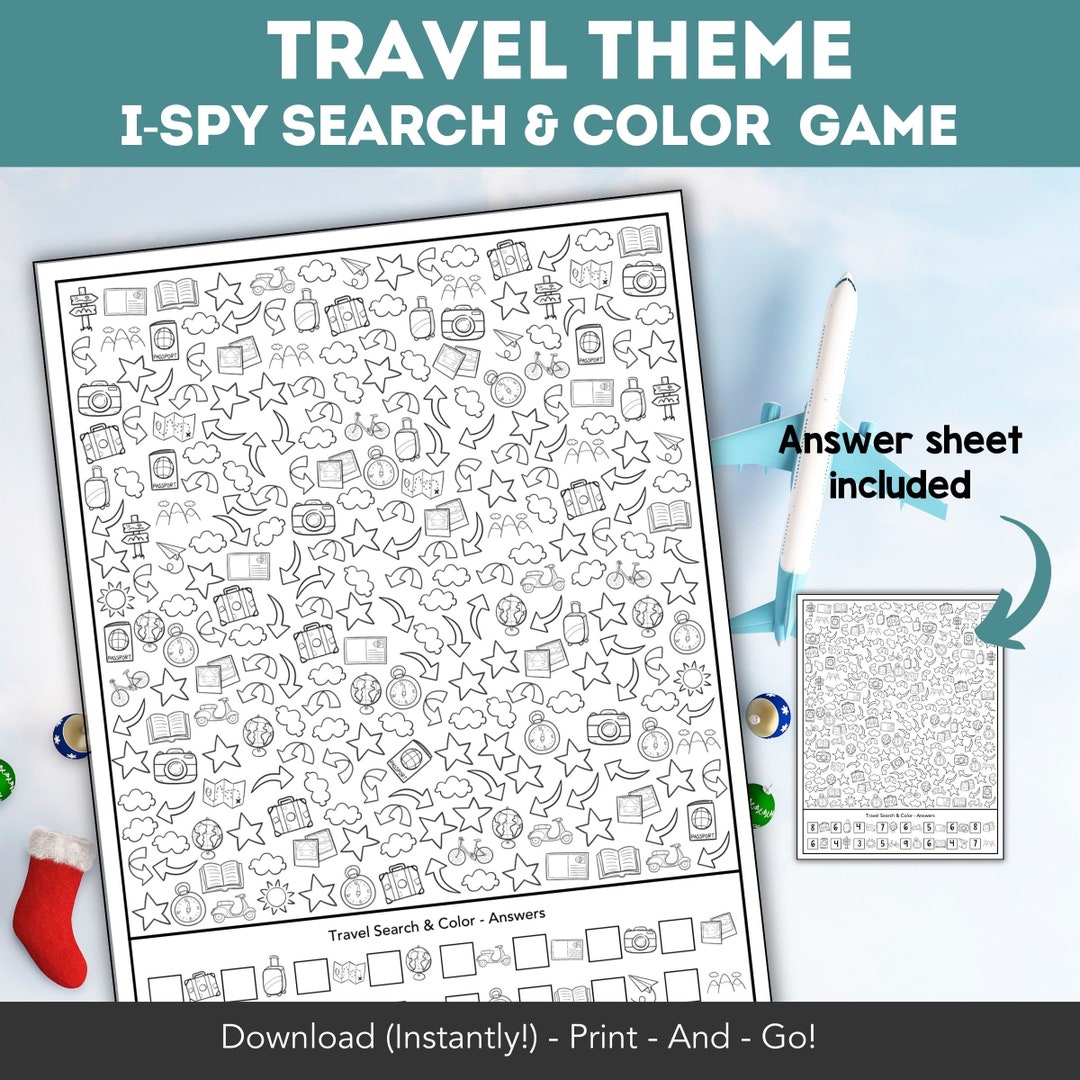 Summer Travel I Spy Kids Activity, I Spy Coloring Page Worksheet ...