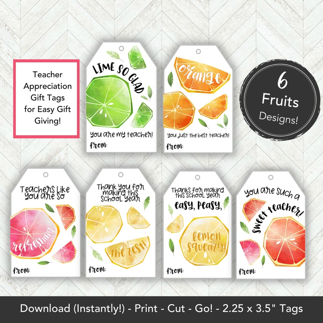 Citrus Teacher Appreciation Gift Tag, Bulk Teacher Gift Easy, School ...