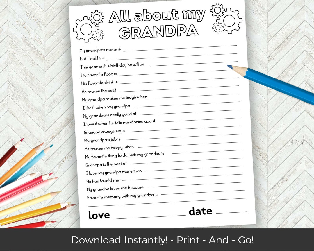 Printable All About My Grandpa Questions Template, Papa Grandpa ...
