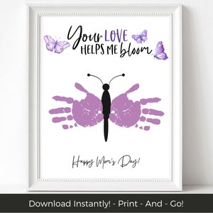Mothers Day Handprint Printable Kids Art, Butterfly Handprint Crafts ...