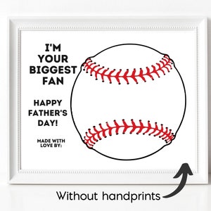 Printable Fathers Day Card, Biggest Fan Sports Baseball Handprint Craft ...