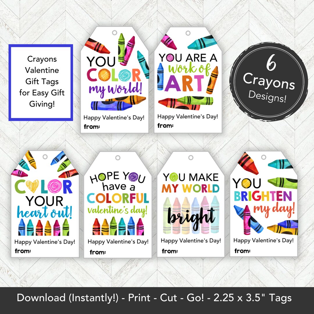 Crayons Valentine Gift Tag, Printable Classroom Valentines Day Card for ...