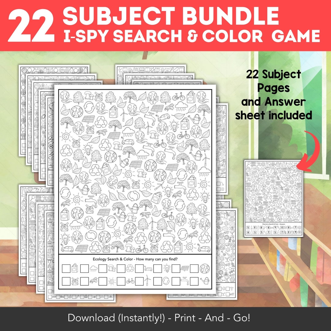 School I Spy Kids Activity Bundle, I Spy Coloring Page Worksheet ...