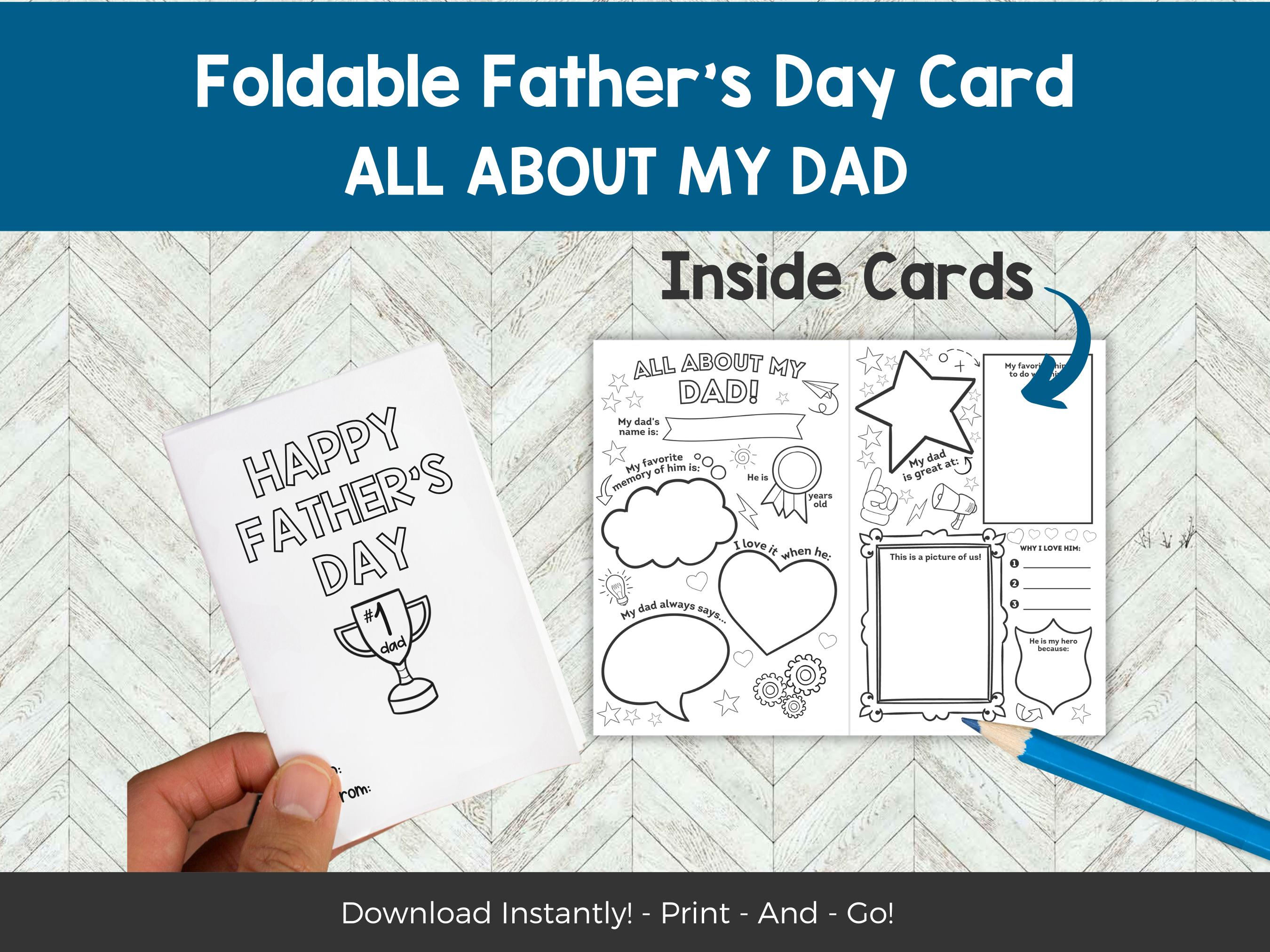 All About My Dad Printable Fathers Day Card, All About Dad DIY Gift for ...