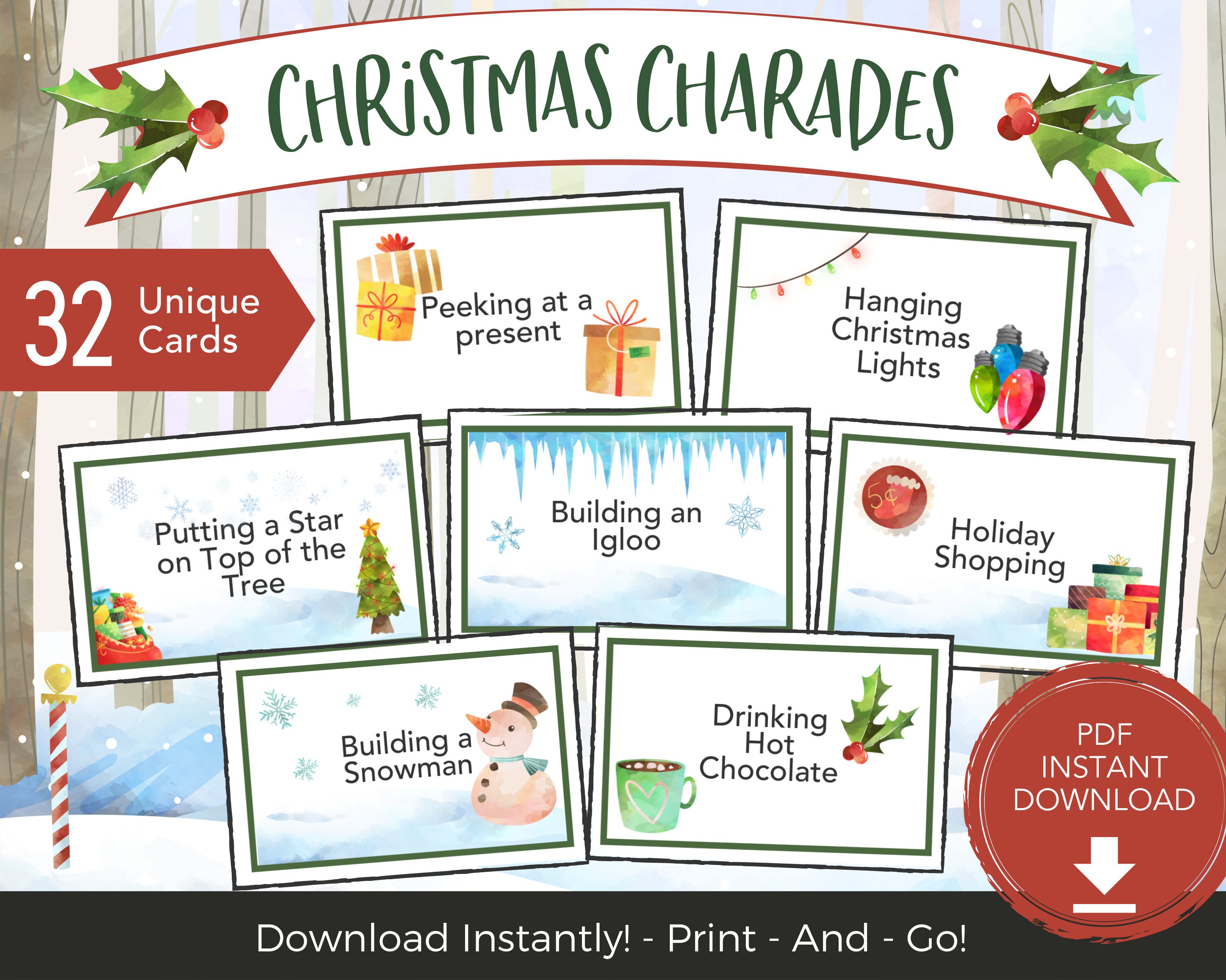 Christmas Charades Christmas Games for Families Kids & - Etsy