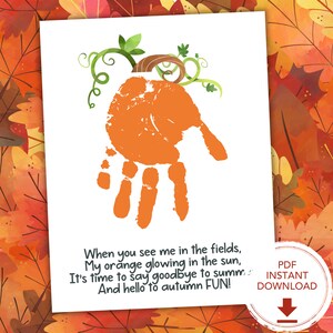 Fall Handprint Art, Thanksgiving Printable Handprint Art Pumpkin Craft ...