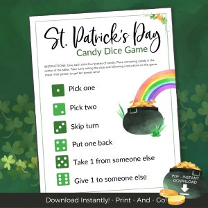 St Patricks Day Game Candy Dice, St Paddys Day Printable Game for Kids ...