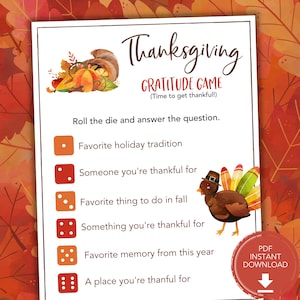 Gratitude Game, Thanksgiving Game for Kids and Adult Parties Instant ...