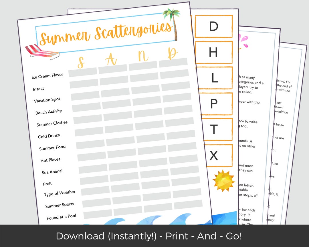 Summer Scattergories, Printable Games for Kids, Fun Family Games ...