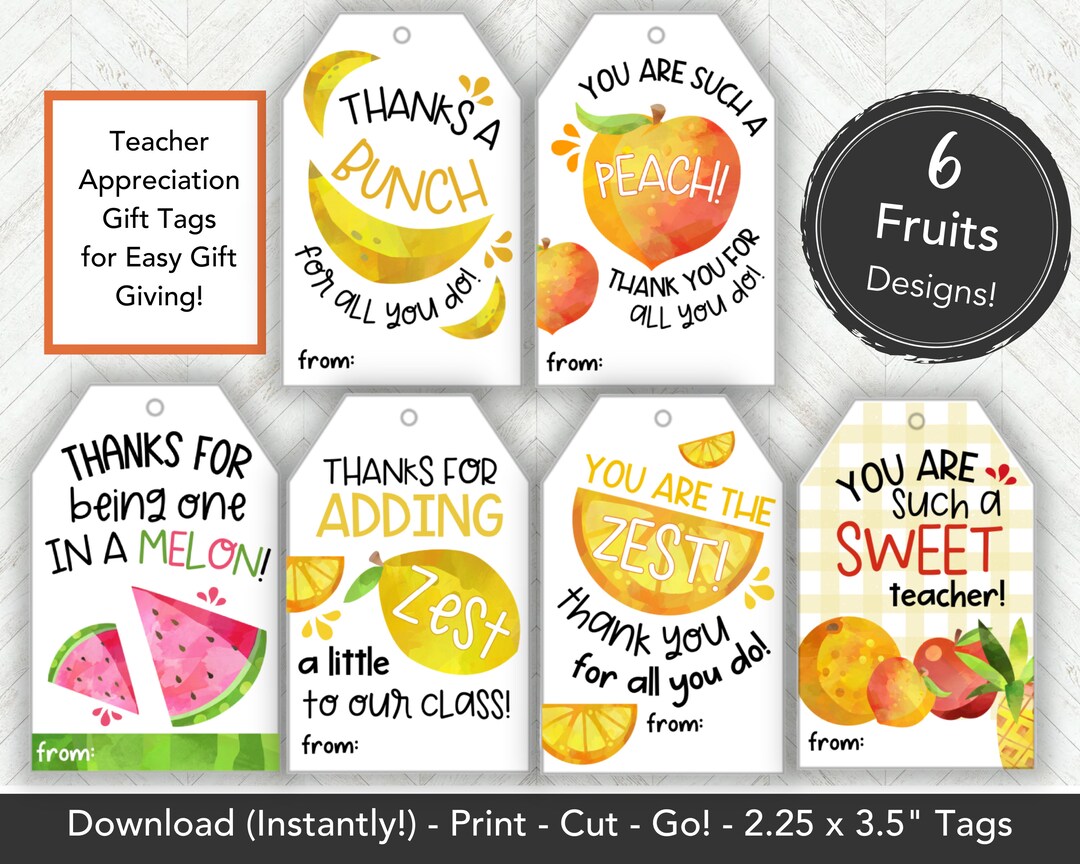 Fruit Teacher Appreciation Gift Tag Bulk Teacher Gift Easy - Etsy