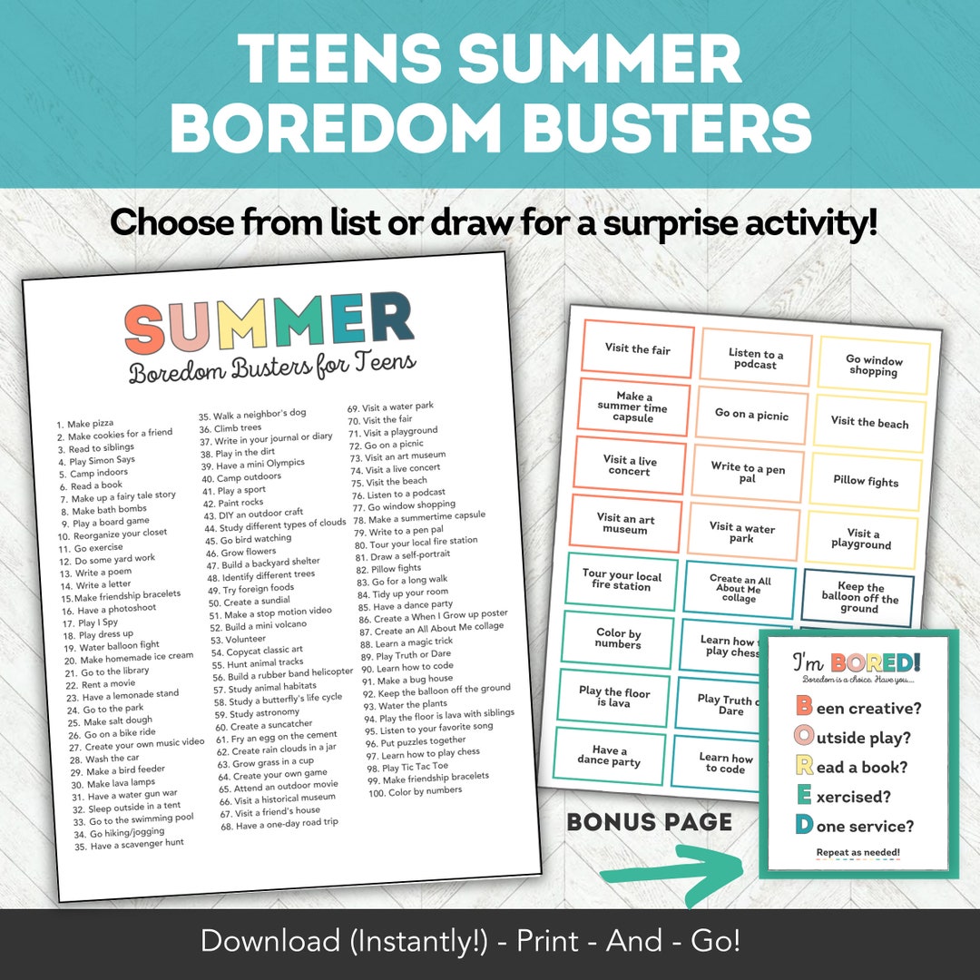 Boredom Busters for Teens and Families, Printable Summer Bucket List ...