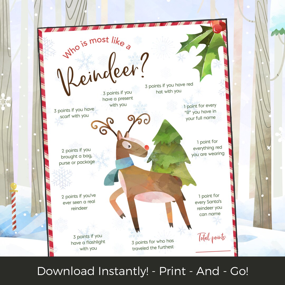Reindeer Christmas Game for Kids and Adult Parties Instant Download ...