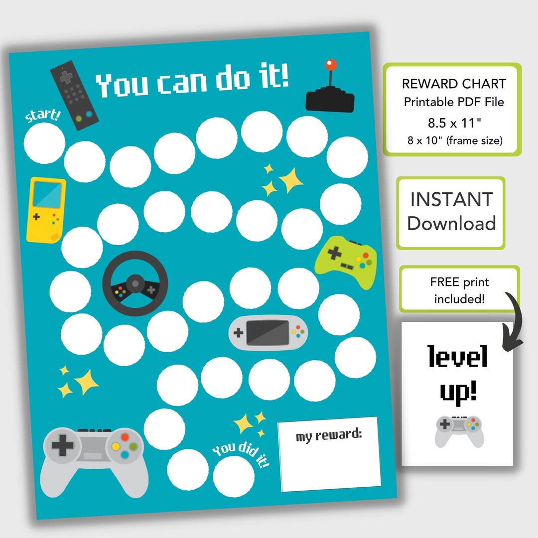 Video Game Reward Chart for Kids Behavior Chart Printable, Chore Chart ...