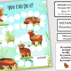 Highland Cow Kids Reward Chart Printable, Potty Training Chart, Sticker ...