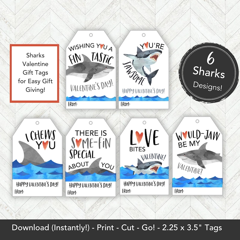 Valentines Tags Shark - Etsy
