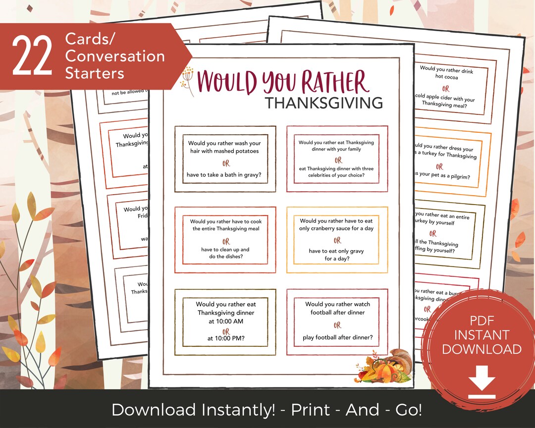 Thanksgiving Would You Rather Printable Thanksgiving Game for - Etsy