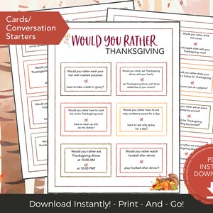 Thanksgiving Would You Rather Printable Thanksgiving Game for | Etsy