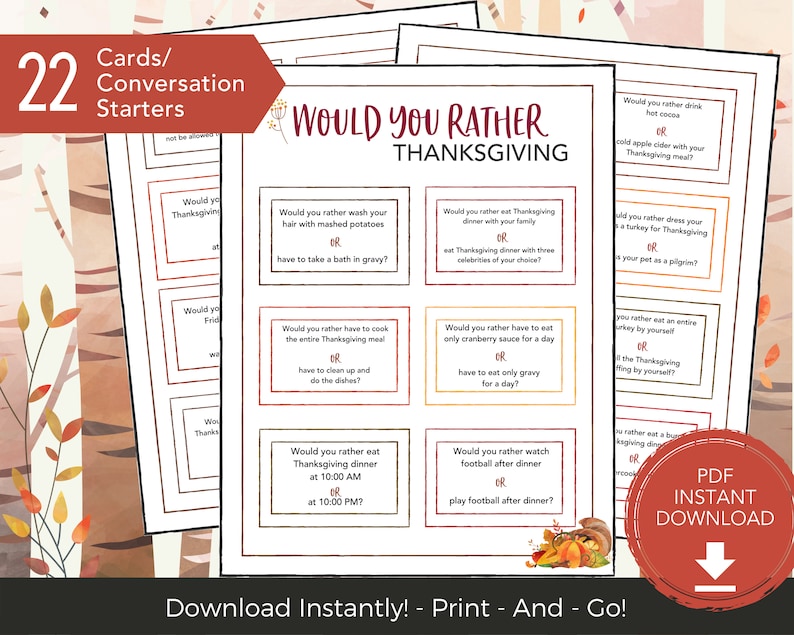 Thanksgiving Would You Rather Printable Thanksgiving Game for | Etsy
